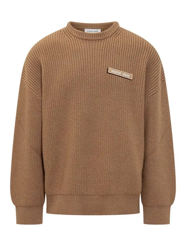 MARINE SERRE Logo Emblem Knit Sweater - Camel