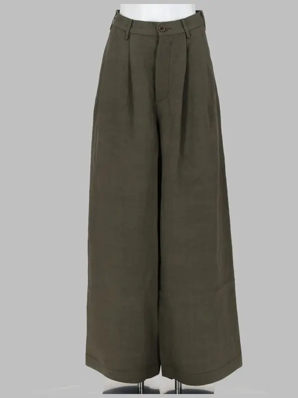 UMA WANG Wide-leg Pleated Linen Blend Trousers - Grey