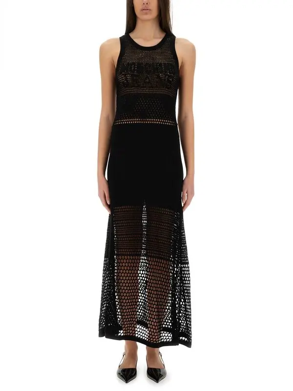 Moschino Long Mesh Dress With Logo - Black