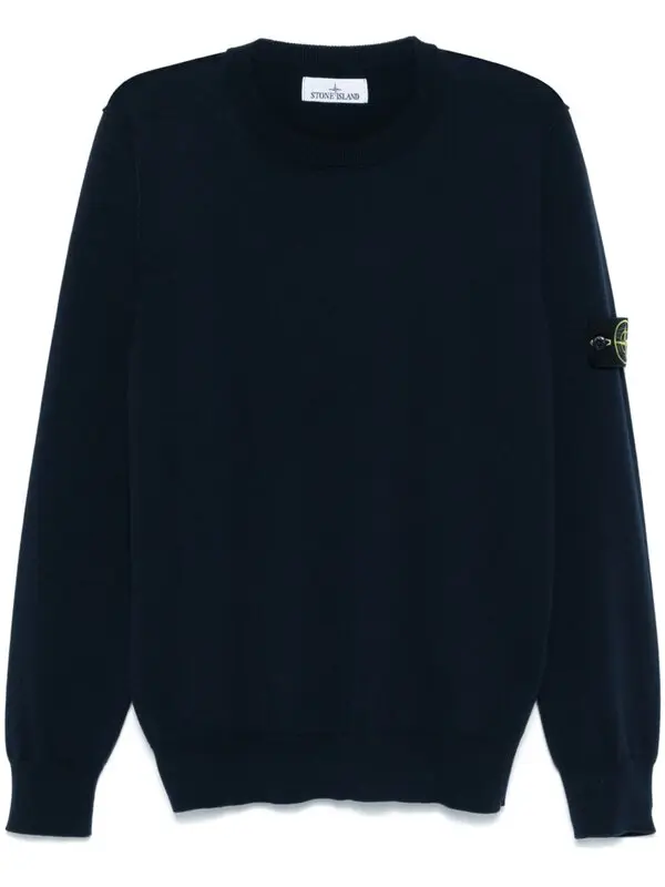 Stone Island Ribbed Neckline Sweater With Badge - Blu