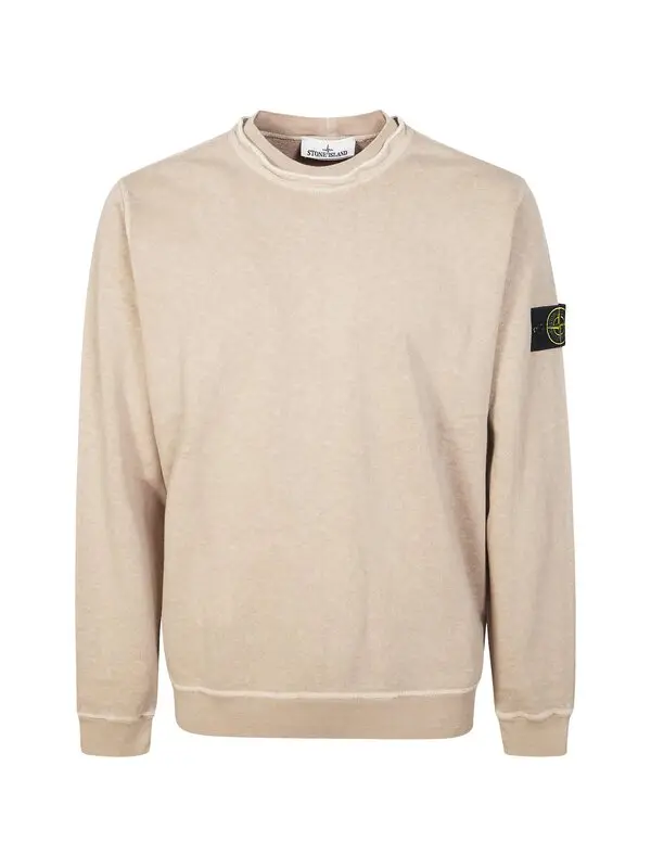 Stone Island Crewneck Sweatshirt With Sleeve Badge - Beige