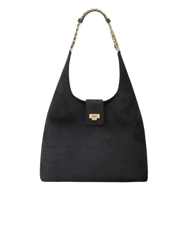 Elisabetta Franchi Croc Effect Chain Strap Handbag - Nero