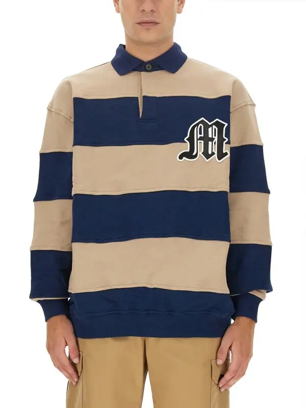 MSGM Striped Cotton Sweatshirt With Logo Patch