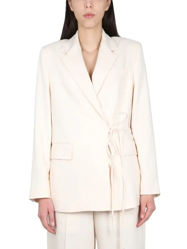 MSGM Single-breasted Blazer With Tie Detail - Ivory