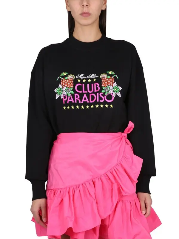 MSGM Cotton Crewneck Sweatshirt With Embossed Logo - Black