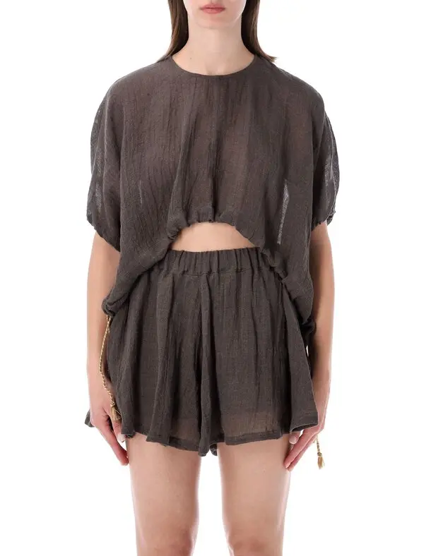 120% Lino Breathable Linen Blend Mini T-shirt - Fumo
