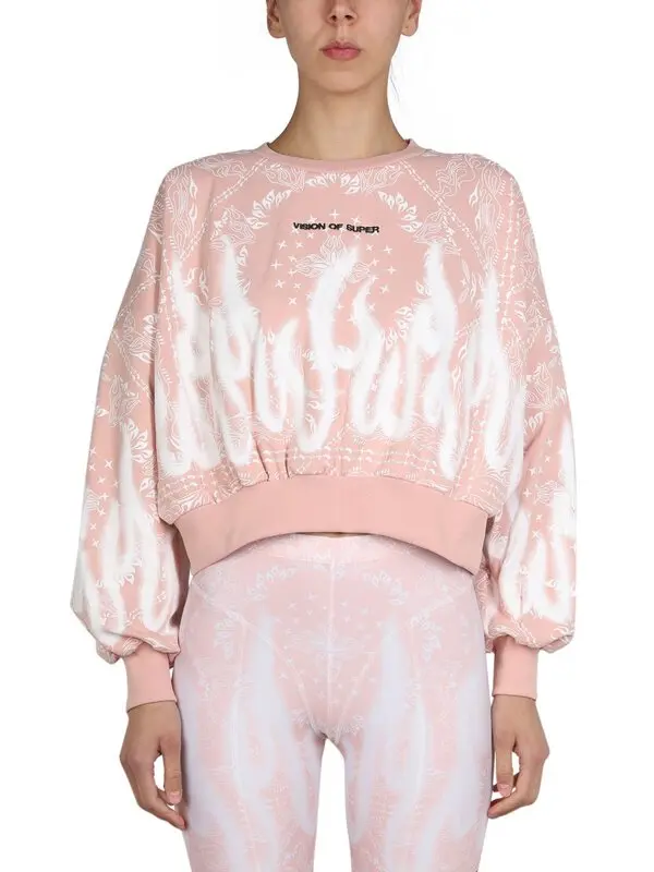 VISION OF SUPER Paisley Print Cotton Sweatshirt - Pink