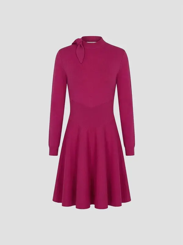 Givenchy Long Sleeve Mini Dress With Tie Neck Detail - Fuchsia