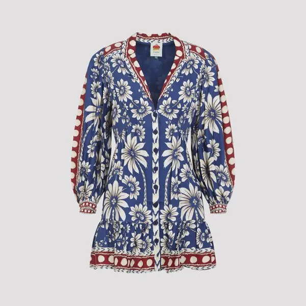 Farm Rio Luna Lenzing Ecovero Viscose Mini Dress - Blue