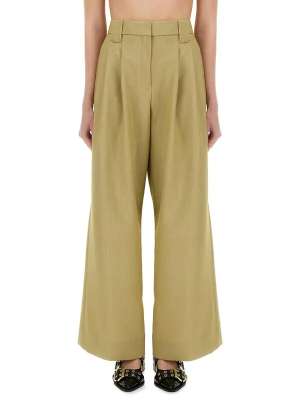 GANNI Mid Waist Wide Leg Suit Pants - Beige