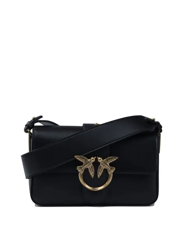 Pinko Crossbody Handbag With Gold Tone Bird Clasp - Black