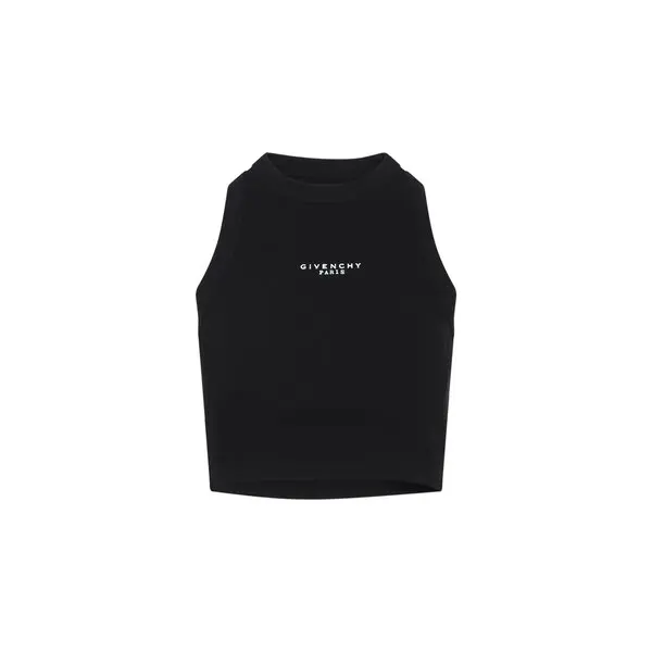 Givenchy Cropped Cotton Tank Top With Paris Print - Black