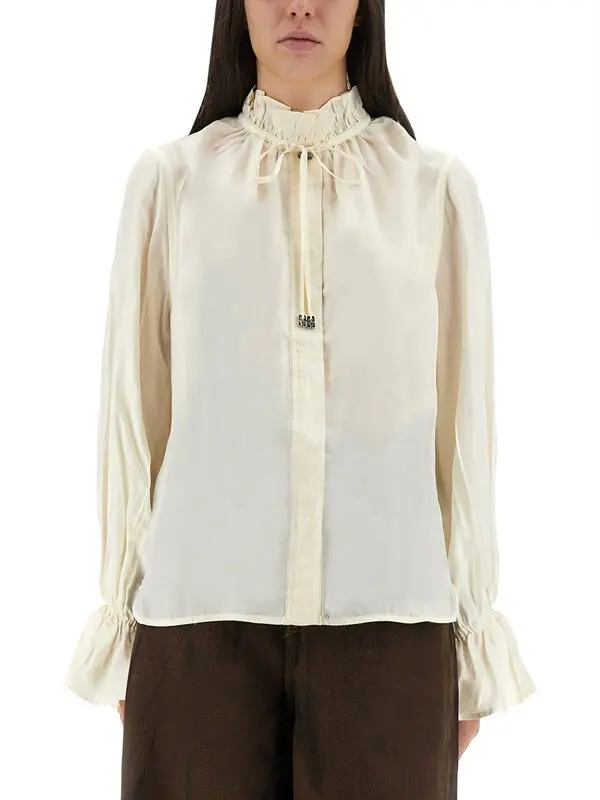 GANNI Bow Detail High Neck Shirt - Ivory