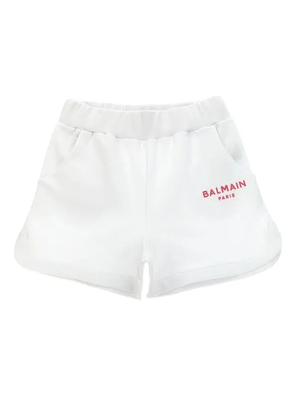 Balmain Stylish Cotton Shorts With Embossed Logo And Unique Waist Design - Bianco