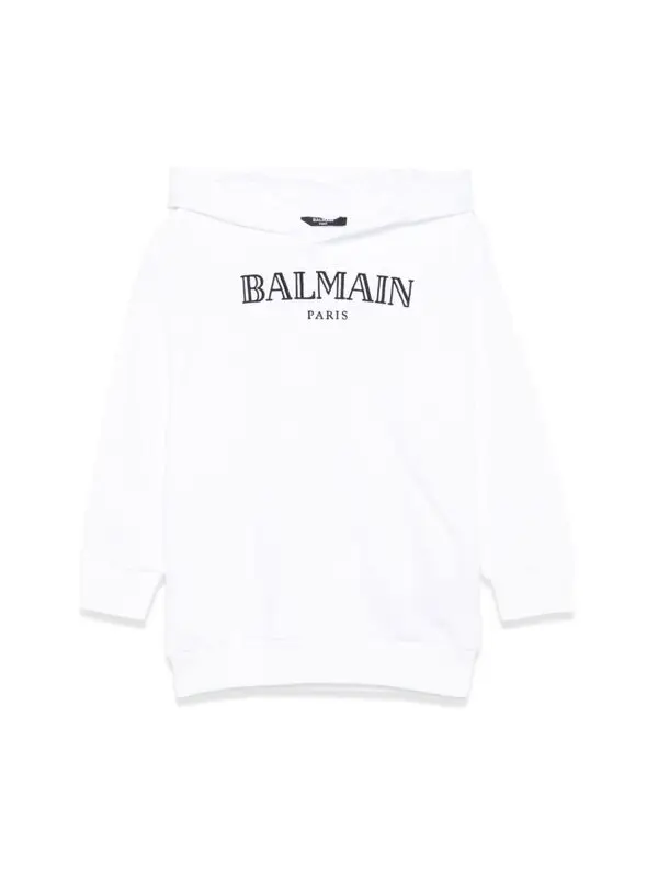 Balmain Logo Print Cotton Hoodie - White
