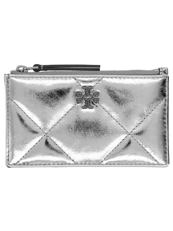 Tory Burch Small Kira Diamond Quilt Zip-around Wallet - Silver