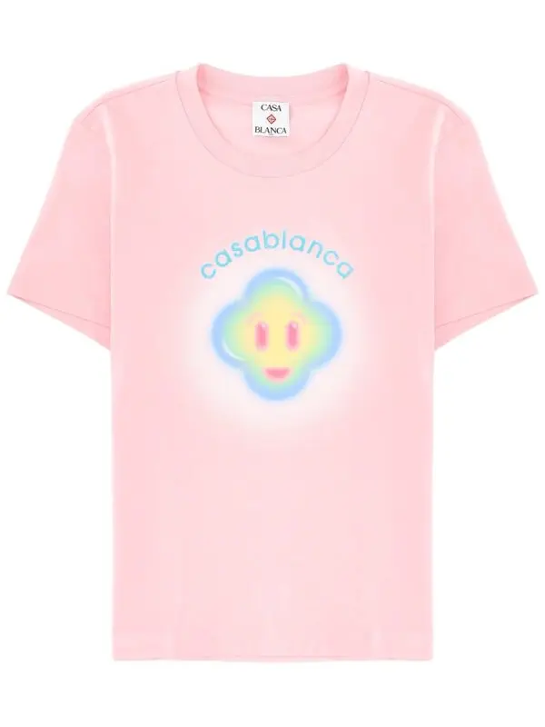 Casablanca Airbrush Smiley Fitted Short Sleeve T-shirt - Pink
