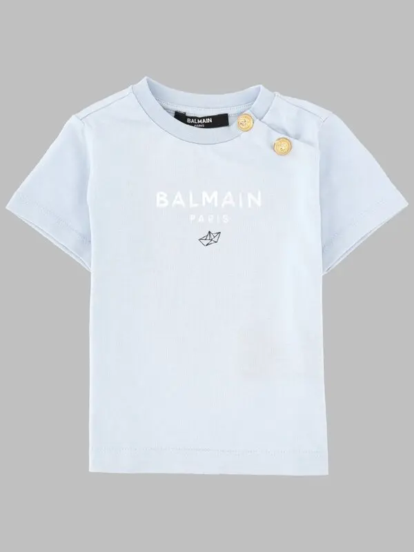 Balmain Mini Cotton T-shirt With Button Detail - Multicolour