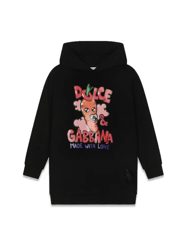 Dolce & Gabbana Cotton-blend Hooded Dress With Graphic Print