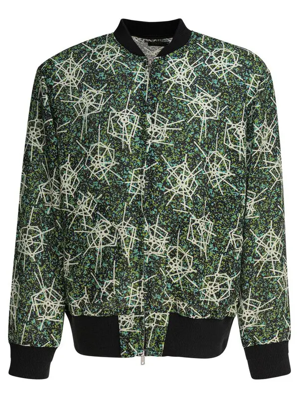 BEAMS Printed Zip-up Bomber Jacket - Black