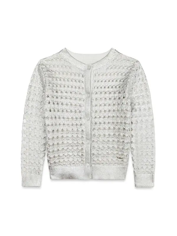 Chloé Lamé Open-knit Cardigan - Silver