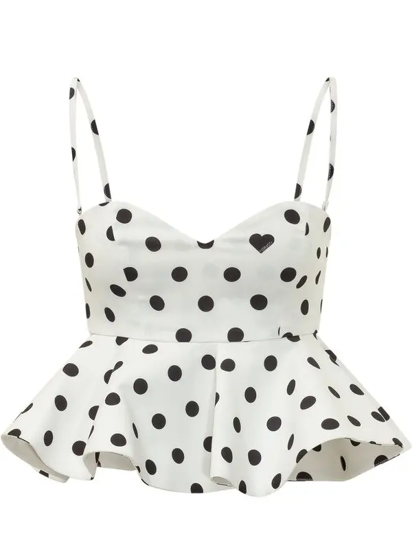 Fiorucci Polka Dot Peplum Top With Sweetheart Neckline - White
