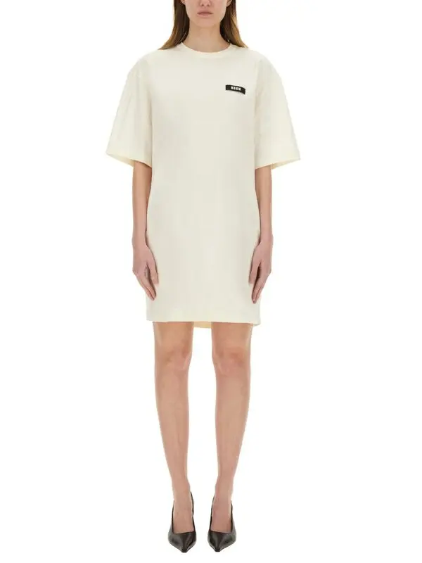 MSGM Logo Detail Mini Dress - Ivory