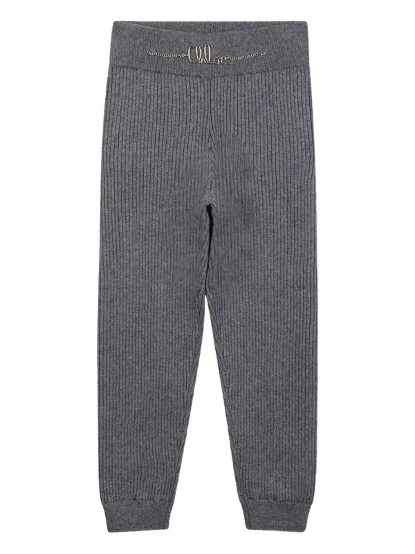 Chloé Ribbed Knit Waistband Pants With Signature Chain Detail - Grey