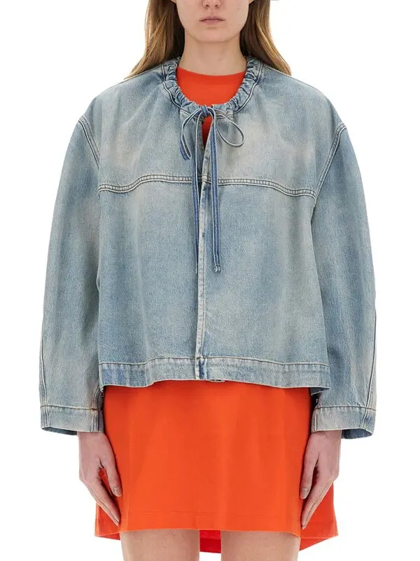 MSGM Relaxed Fit Cotton Jacket With Drawstring Neck - Denim