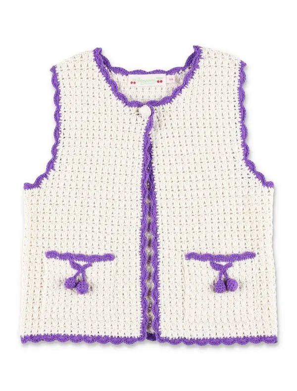 Bonpoint Laila Hand-crocheted Cotton Cardigan With Cherry Tassels - Beige