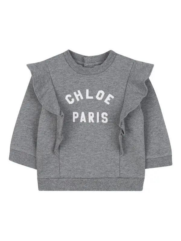 Chloé Mini Flounce Sweater With Logo Appliqu - Grey