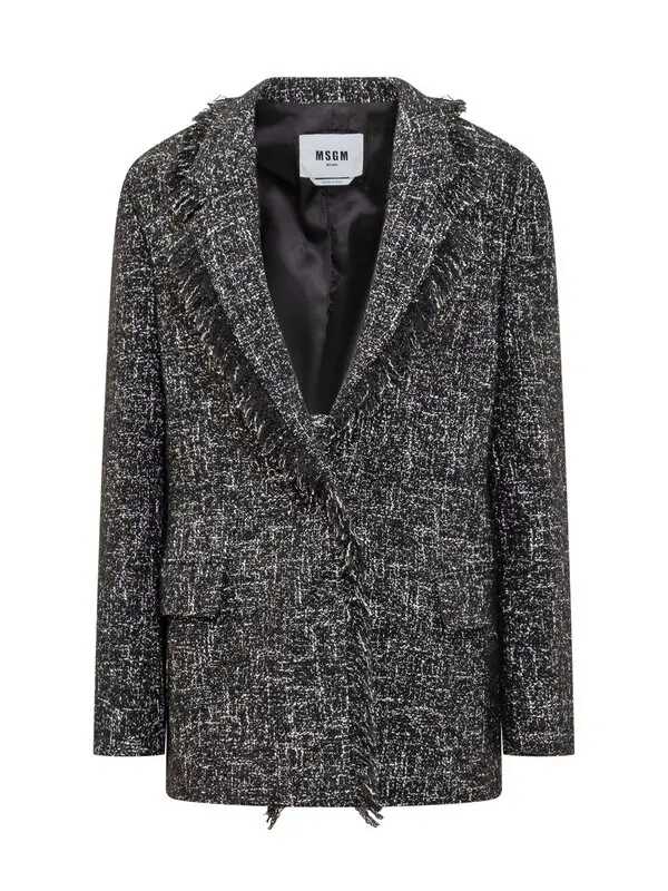 MSGM Tweed Blazer With Fringed Detail - Nero