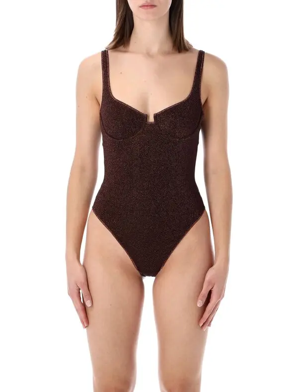 Oseree Lurex Balconette One Piece - Brown