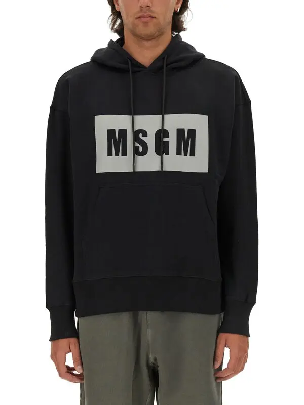 MSGM Logo Detail Cotton Hoodie - Black