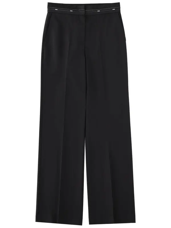 MSGM Palazzo Trousers In Cool Wool With Elastic Band And Logo Detail - Black