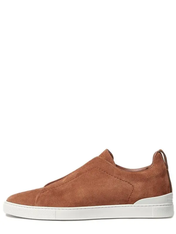 Zegna Classic Leather Sneakers With Removable Insole - Marrone