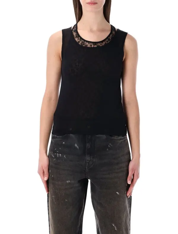 Our Legacy Sheer Lace-trim Sleeveless Tank Top - Black