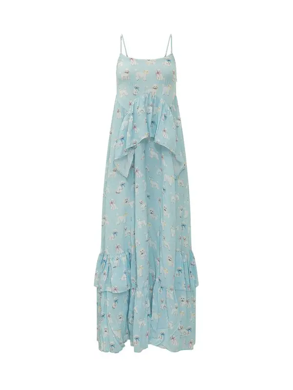 Fiorucci Long Maxi Dress With Dog Print And Ruffles