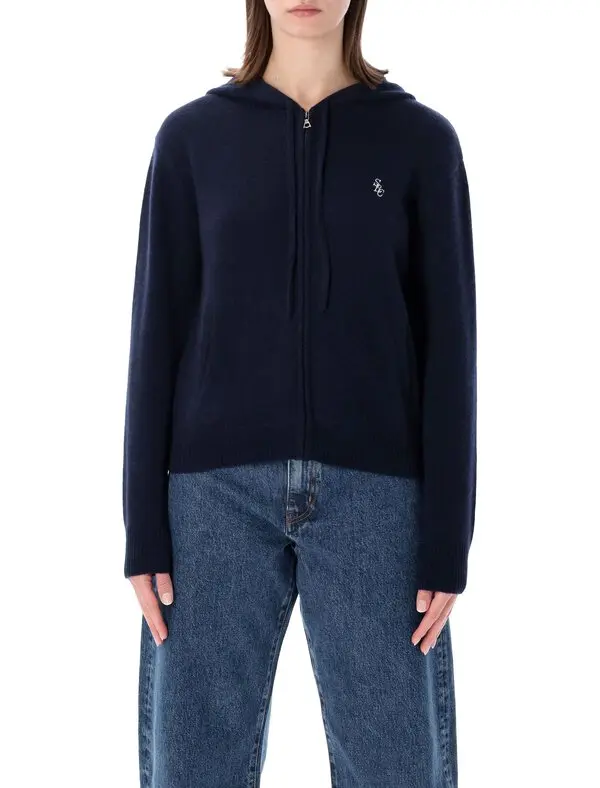 SPORTY & RICH Knitted Zipped Hoodie - Blue