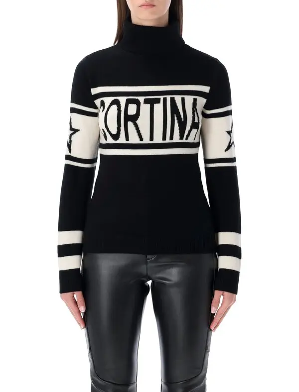 Perfect Moment Fitted Merino Wool Turtleneck Sweater With Intarsia Design - Black