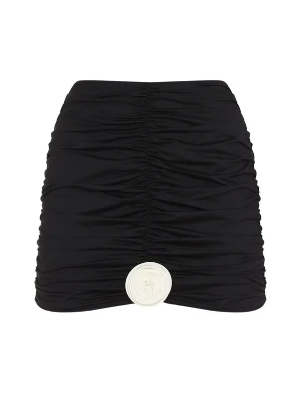 LA REVECHE Lillibet Ruched Mini Skirt With Embellishment - Black