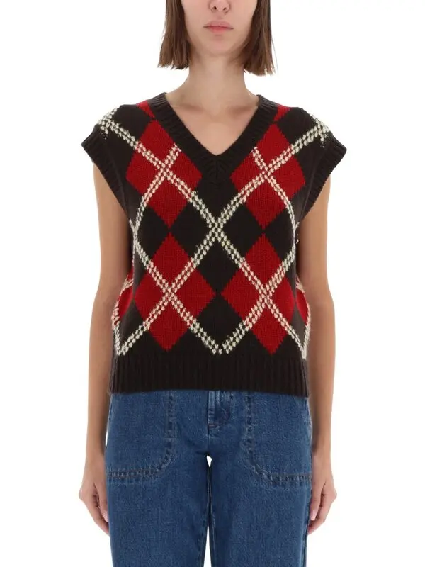 Guest In Residence Argyle V-neck Wool & Cashmere Vest - Multicolour