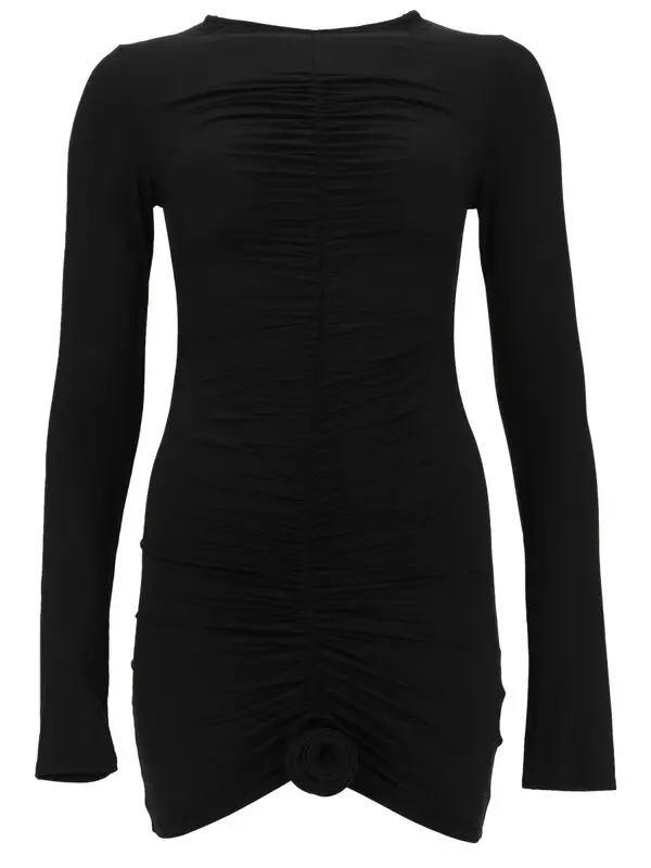 LA REVECHE Ruched Mini Dress With Rose Detail - Black