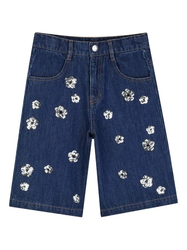Marc Jacobs Embellished Floral Denim Shorts - Blue
