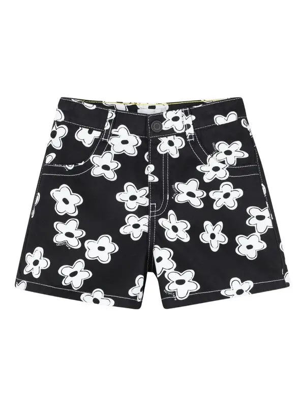 Marc Jacobs Floral Print Shorts With Contrast Stitching - Black