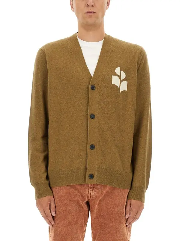 MARANT Logo Intarsia-knit V-neck Cardigan - Brown