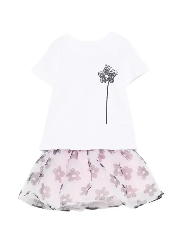 Marc Jacobs Mini T-shirt And Tulle Skirt Set With Glitter Flowers - Pink