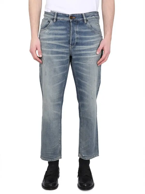 PT TORINO Whiskering Effect Straight Leg Jeans - Blue