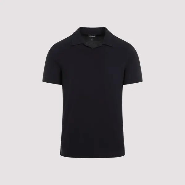 Giorgio Armani Asv Stretch Viscose Jersey Short-sleeved Polo Shirt - Blue
