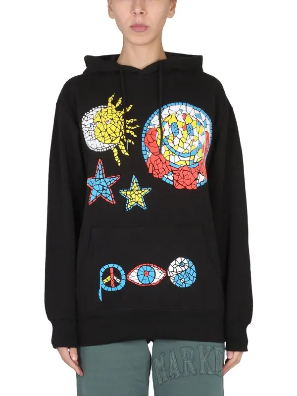 MARKET Hand Drawn Graphic Hooded Sweatshirt - Black